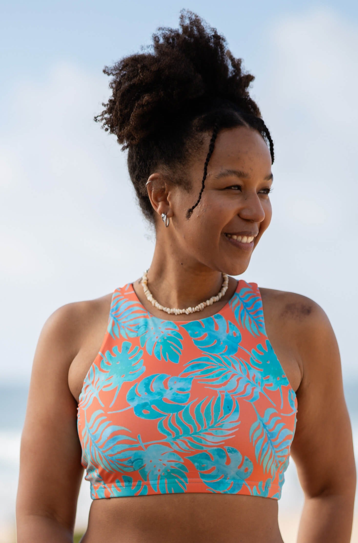 Barbate Highneck Surf Bikini Top - coral banana